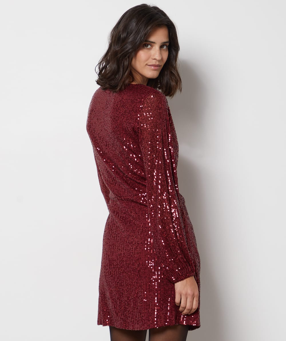 Vestido manga larga lentejuelas ADYLE BORDEAUX GRENAT - ETAM