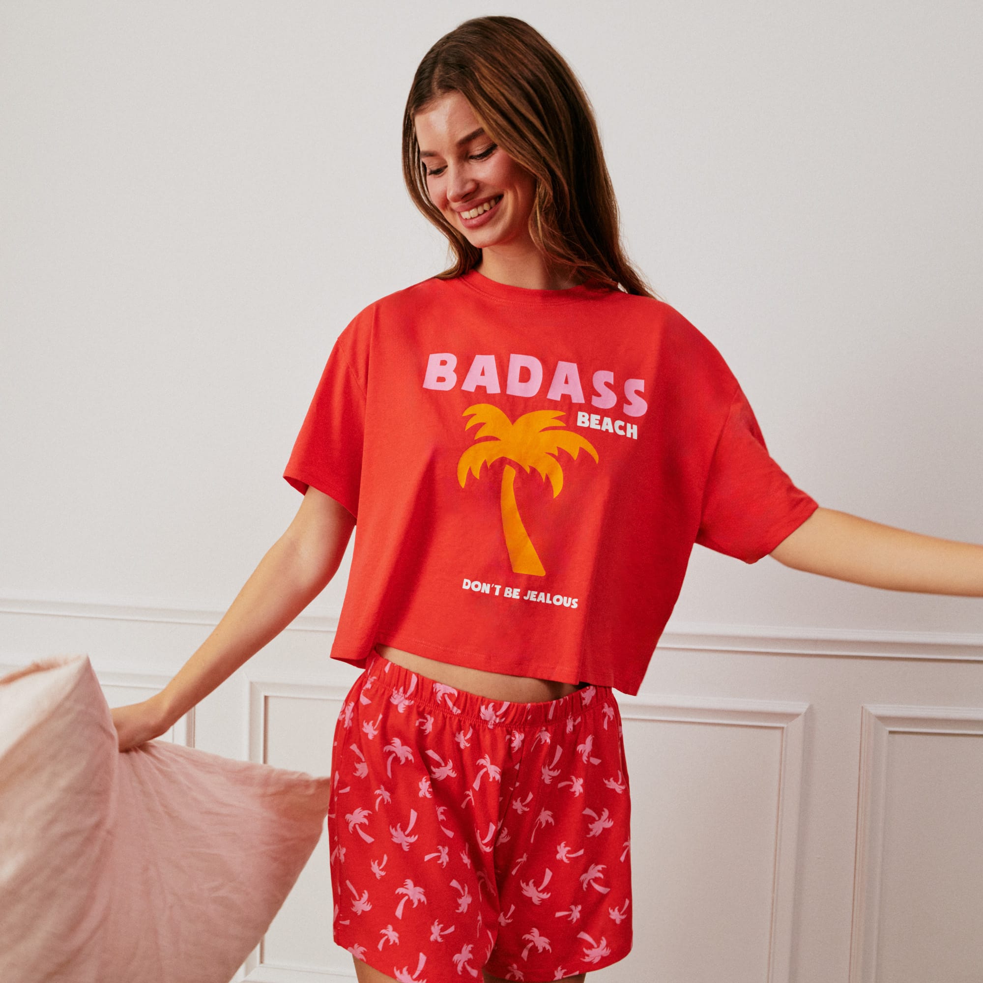 Ensemble de pyjama en jersey à message - framboise - Undiz