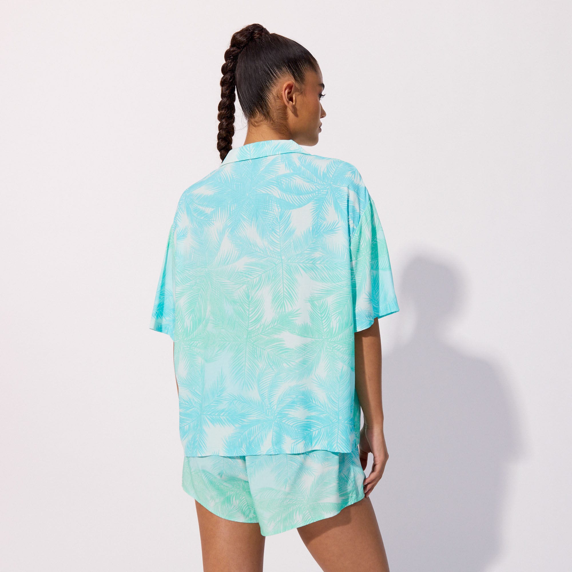 Chemise à manches courtes et motifs tropicaux - vert d'eau - Undiz