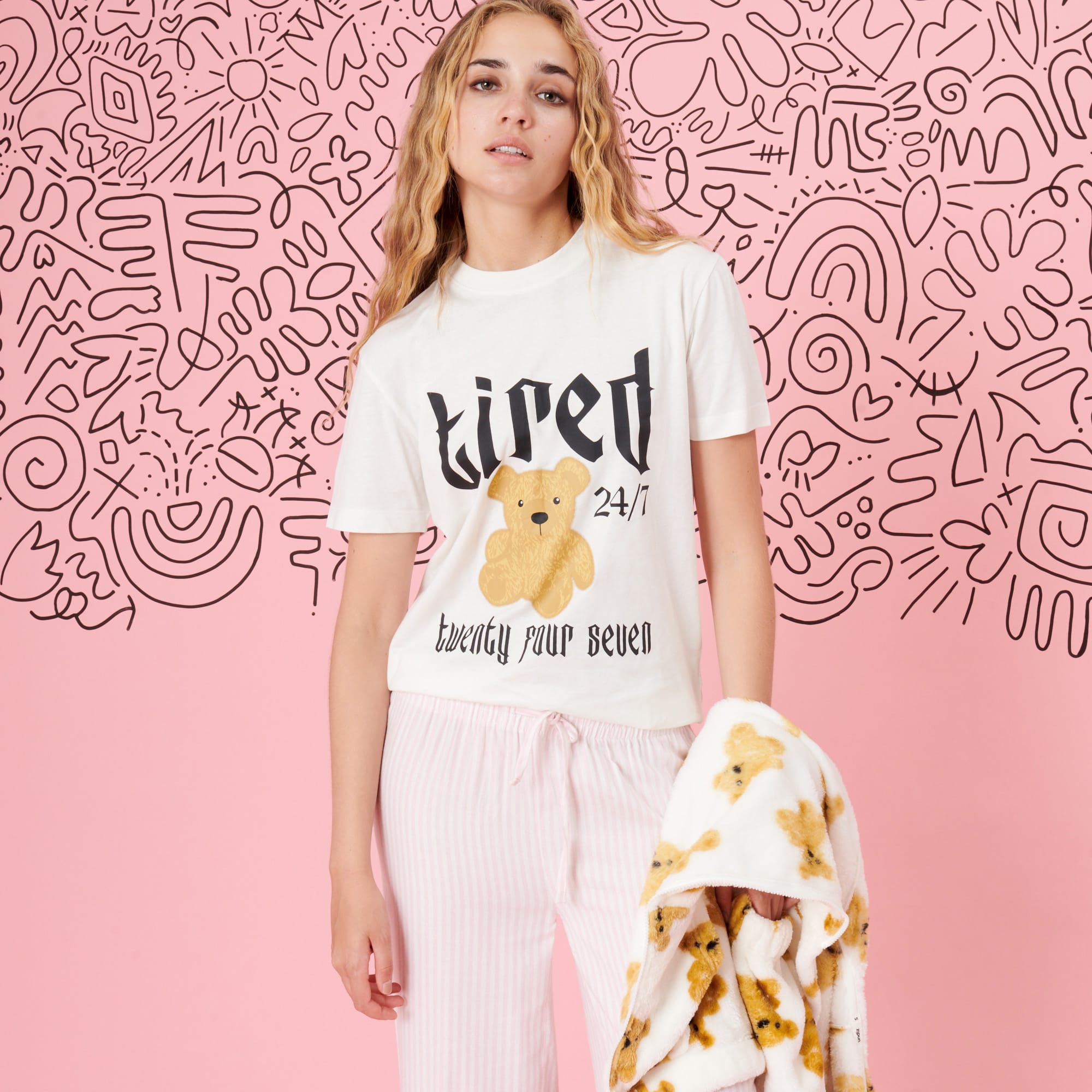 t-shirt with teddy bear design - ecru - Undiz