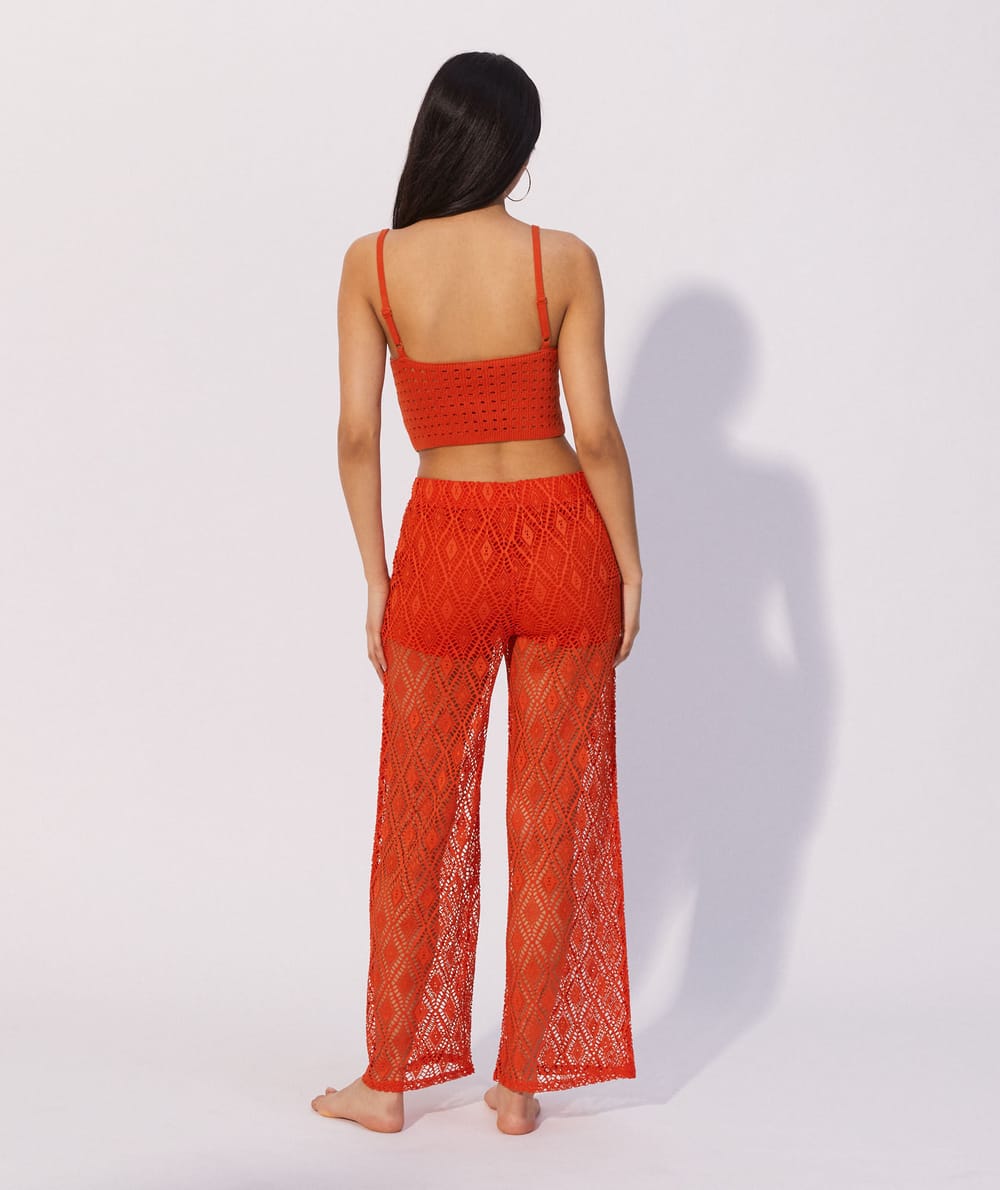 crochet transparent pants - reddish-orange - Undiz