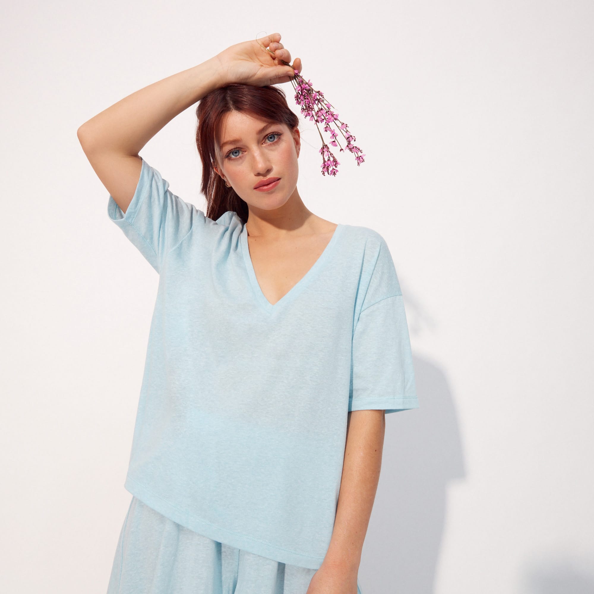 t-shirt ample manches courtes uni - bleu ciel - Undiz