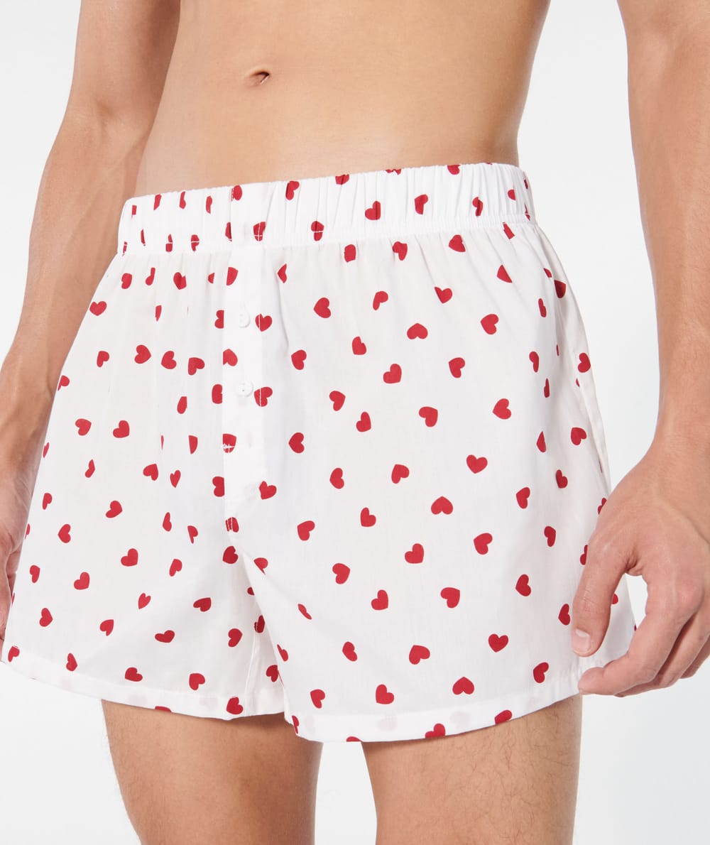 Caleçon à motifs coeurs en coton - blanc - Undiz